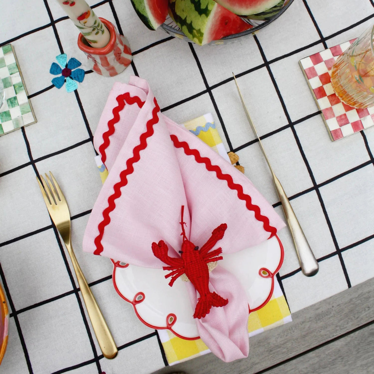 Pink & Red Linen Ric-Rac Napkin - Set of 2 – Blossom & Roar